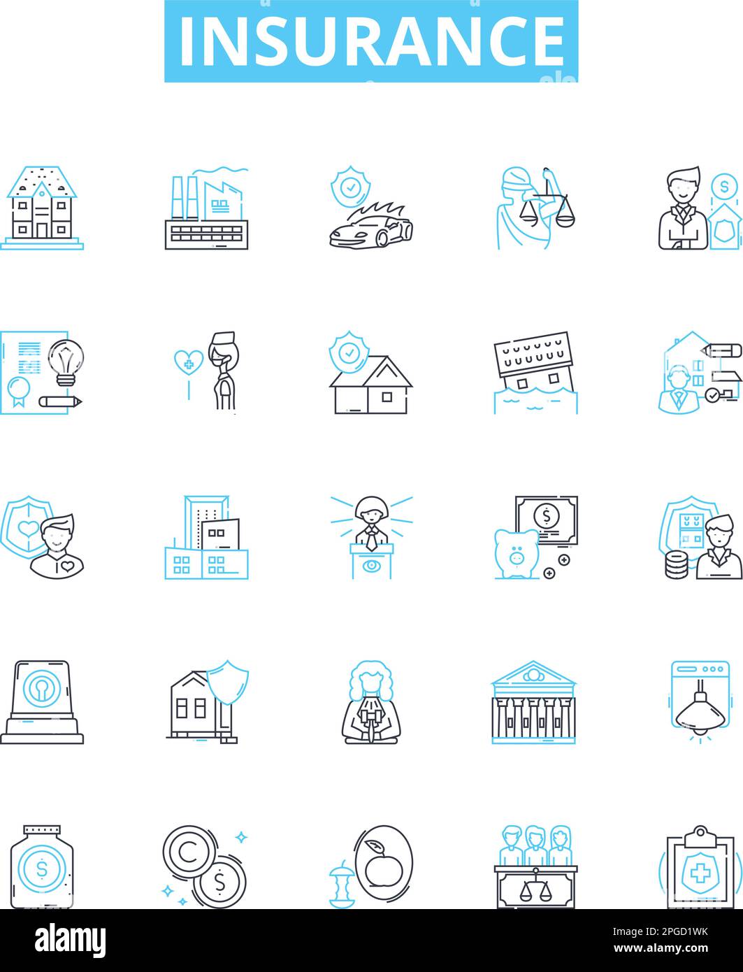 Insurance vector line icons set. Cover, Coverage, Risk, Premium ...