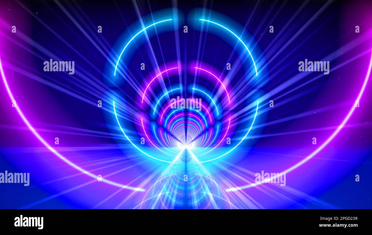 Neon tunnel, led arcade, stage, vr. Abstract technology background ...