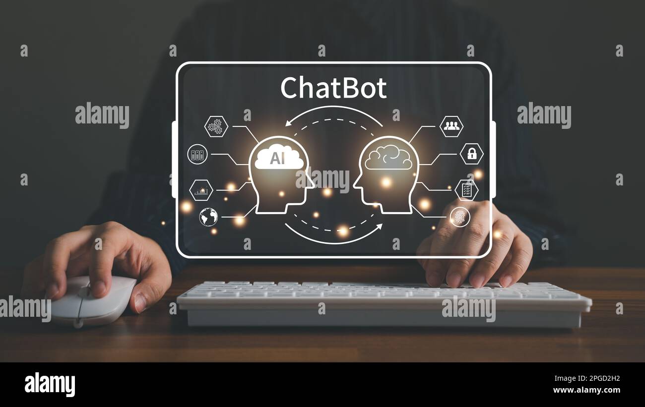 Concept of technology and business AI Chat bot ChatBot, global internet ...