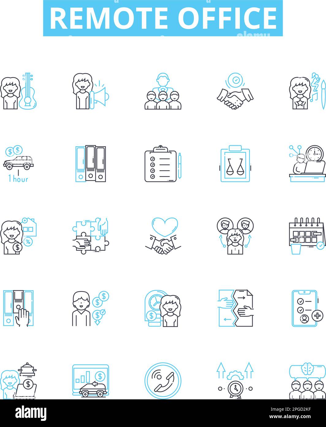 Remote office vector line icons set. Remote, Office, Teleworking ...