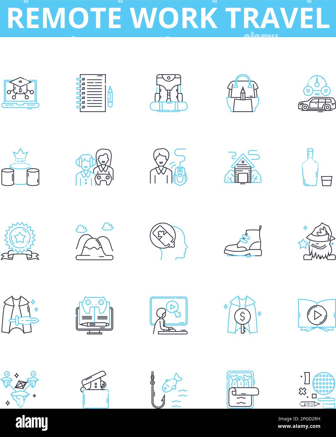 Remote work travel vector line icons set. Remote, Work, Travel, Remote-Work, Work-Travel ...