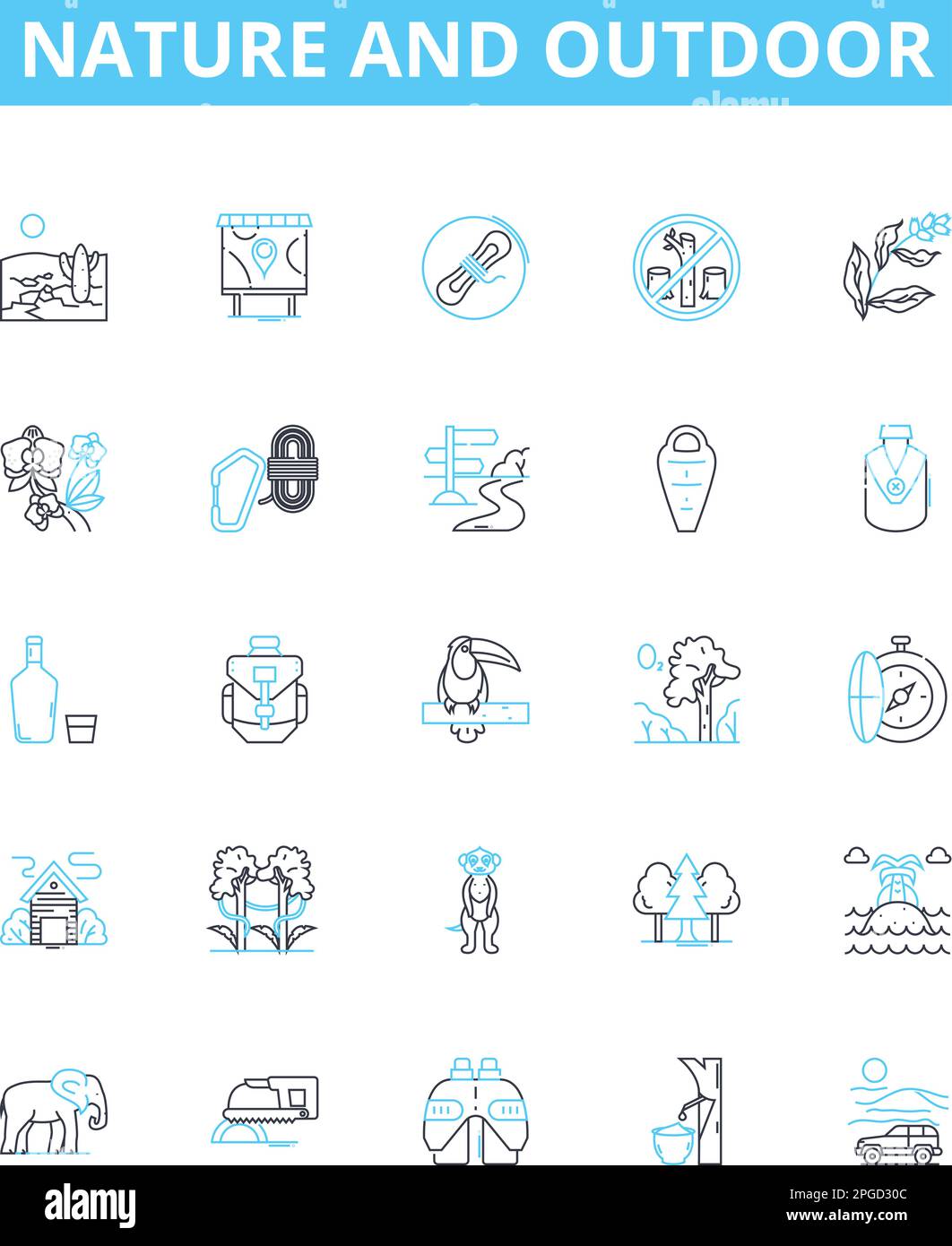 Nature and outdoor vector line icons set. Wilderness, Hiking, Camping ...