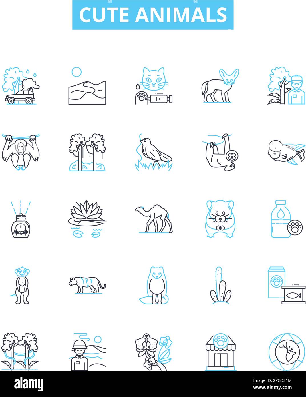 Cute animals vector line icons set. Furry, Puppy, Kitten, Cuddly, Lamb ...