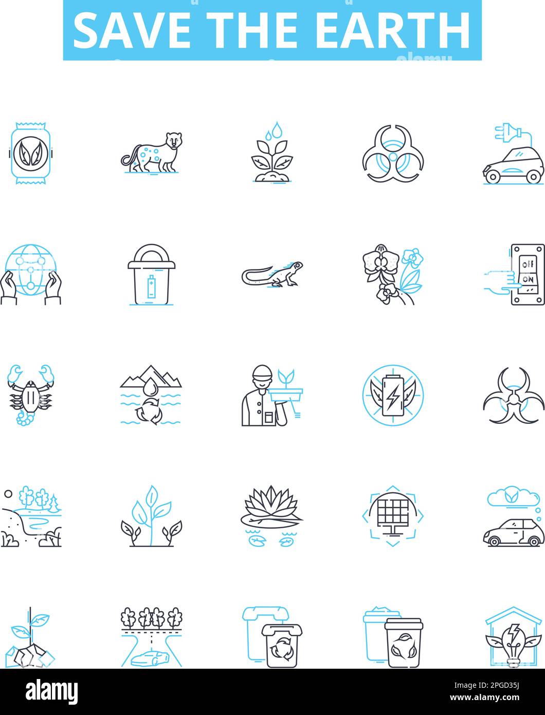 Save the earth vector line icons set. Preserve, Protect, Conserve ...