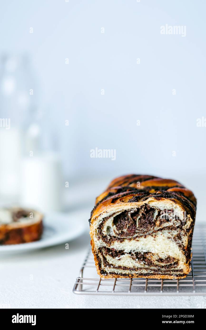 Vegan poppy seed Babka or Brioche bread. Spring and Easter baking Stock ...