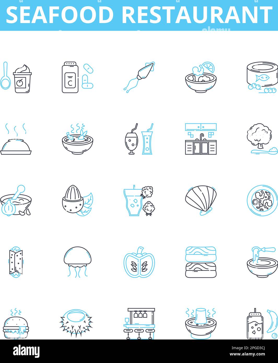 Seafood restaurant vector line icons set. Seafood, Restaurant, Fish ...