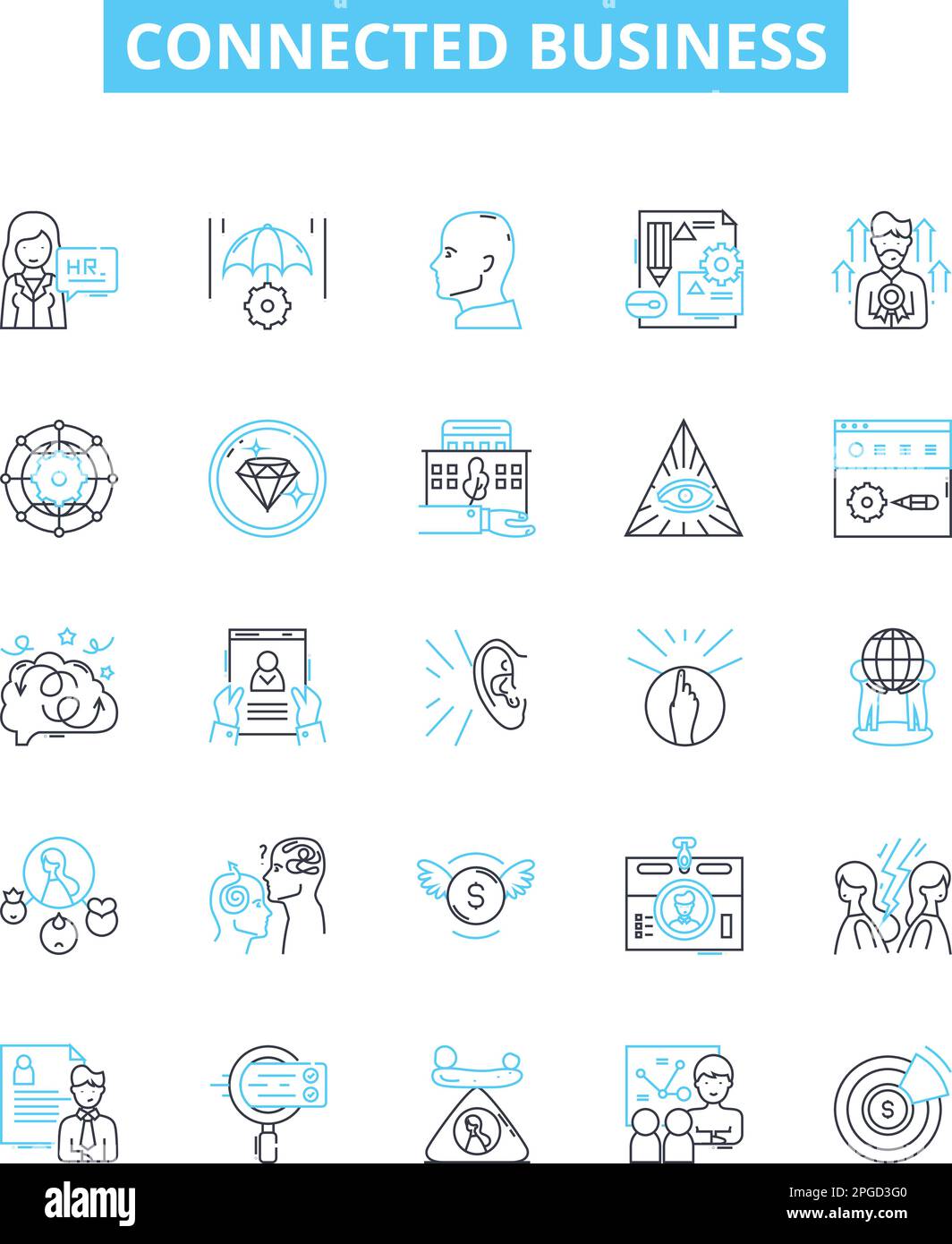 Connected business vector line icons set. Connected, Business, Networking, Digital, Online ...