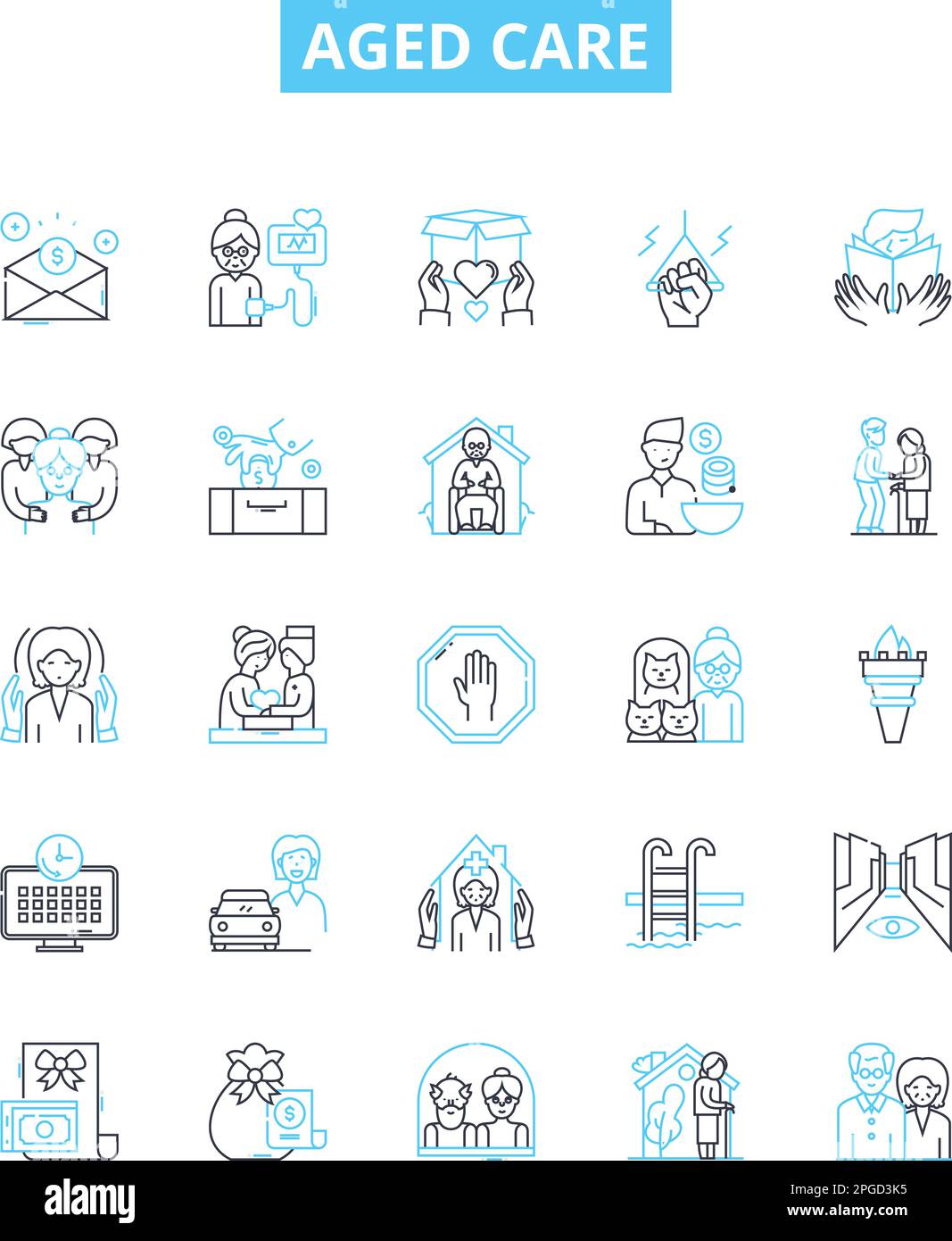 Aged care vector line icons set. Aging, Care, Elderly, Assisted, Supportive, Nursing, Retirement ...