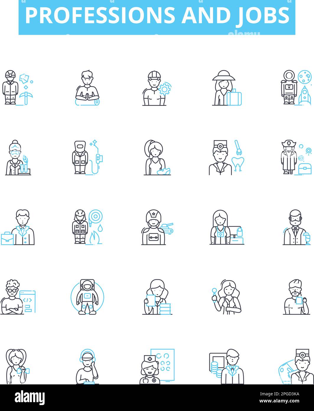 Professions and jobs vector line icons set. Carpenter, Plumber ...