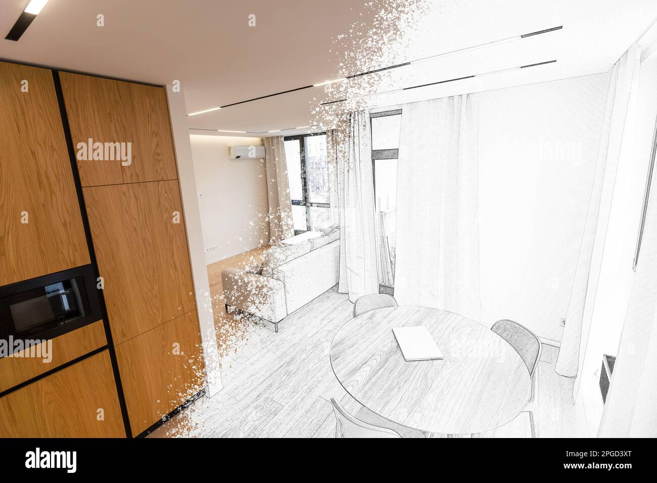 kitchen interior design. Combination of photo and sketch Stock Photo ...