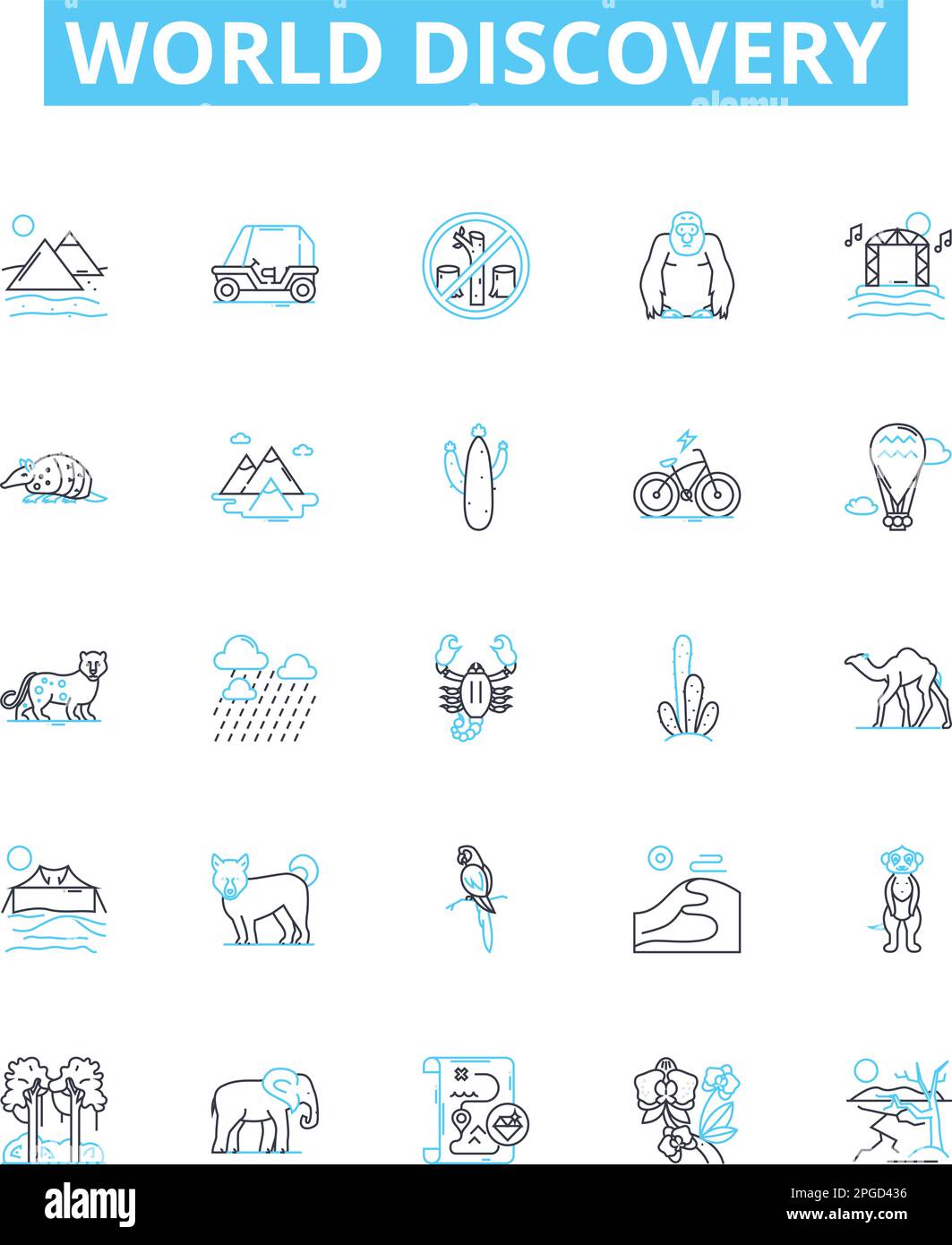 World Discovery Vector Line Icons Set Exploration Expedition Navigation Identifying Mapping