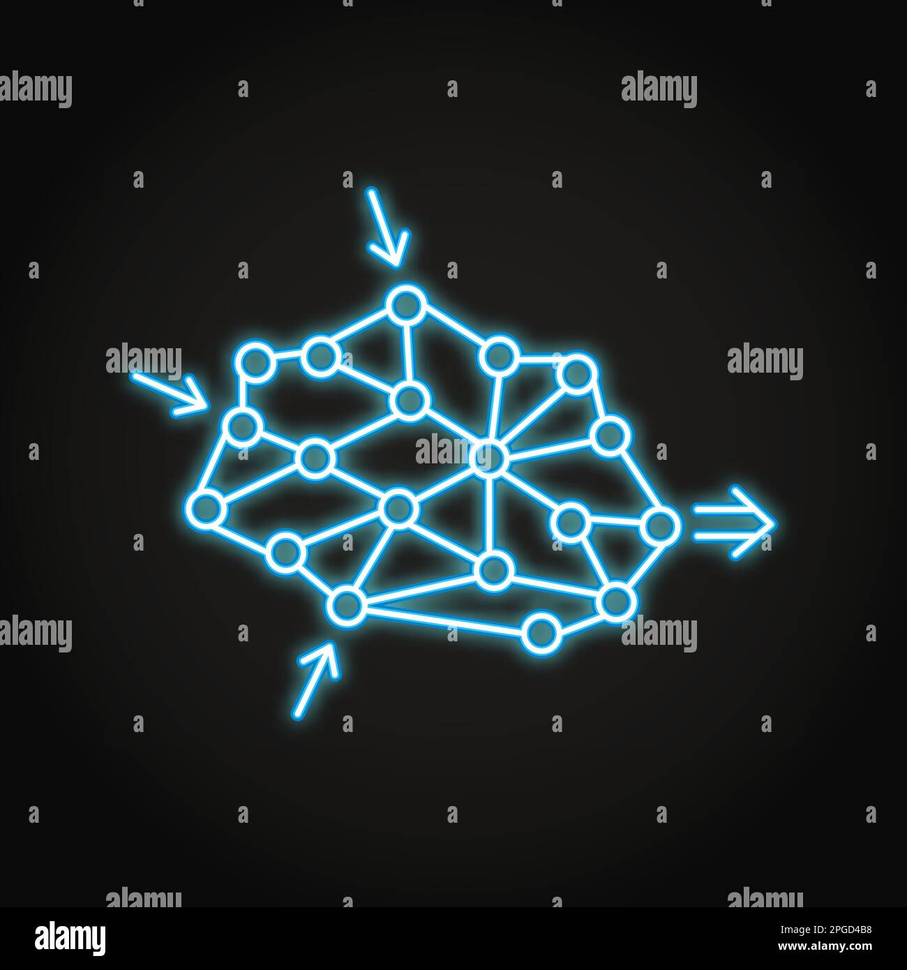 Neural network neon icon in line style. Machine learning, digital study ...