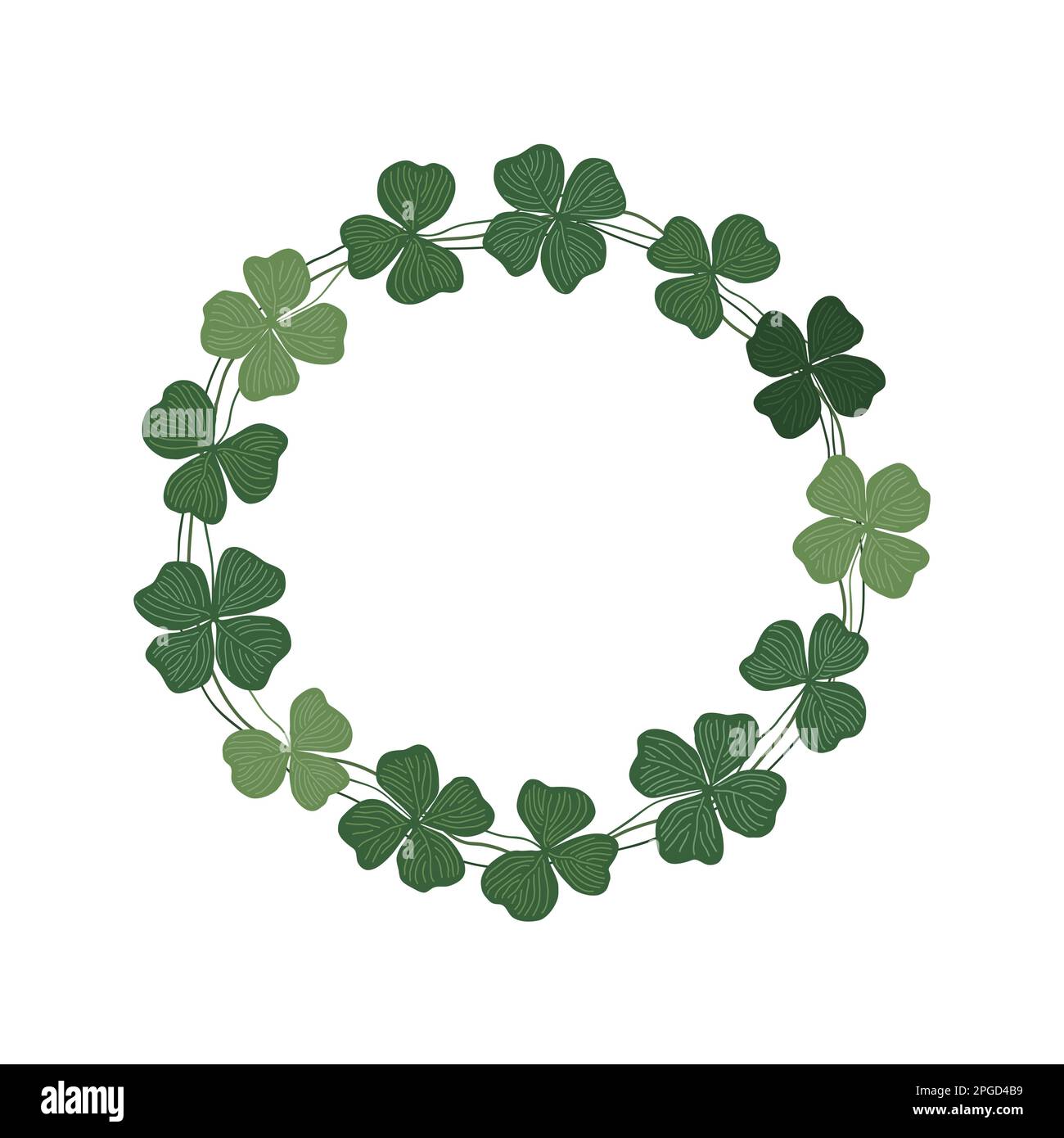 Clover wreath. Round frame of hand drawn clover leaves. St. Patrick day ...