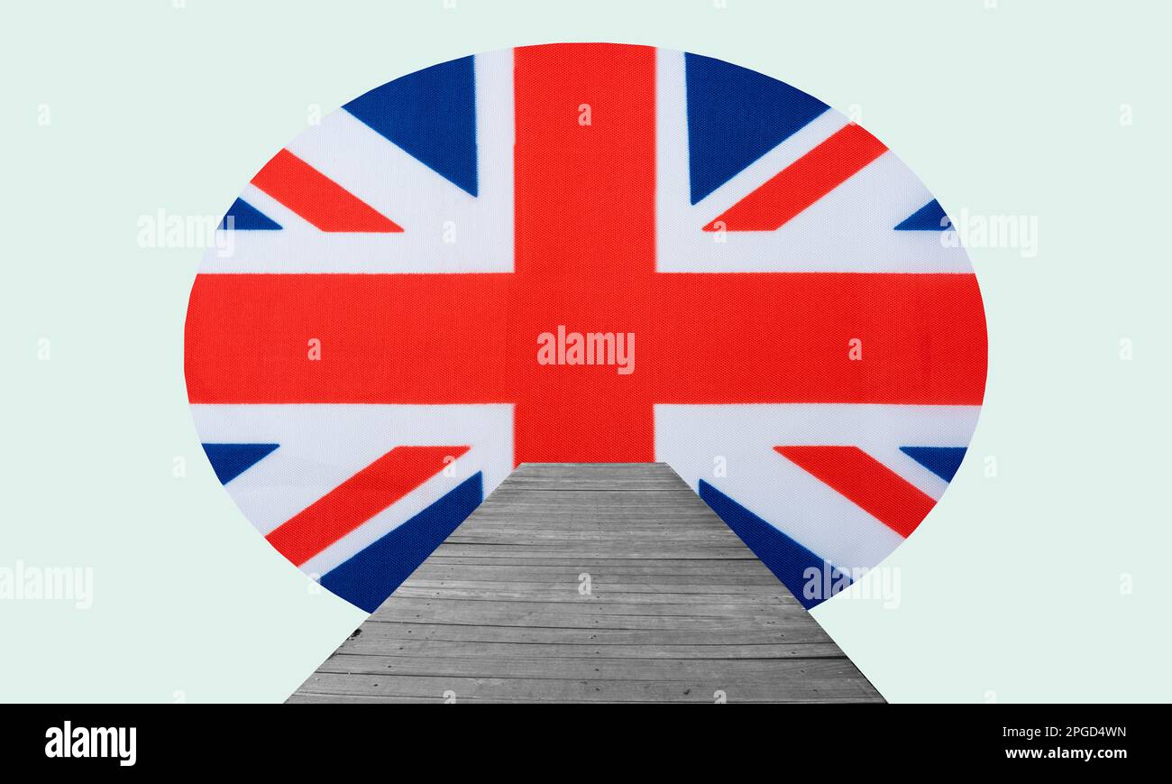 Contemporary art collage, art collage. A wooden bridge leads to Welek ...