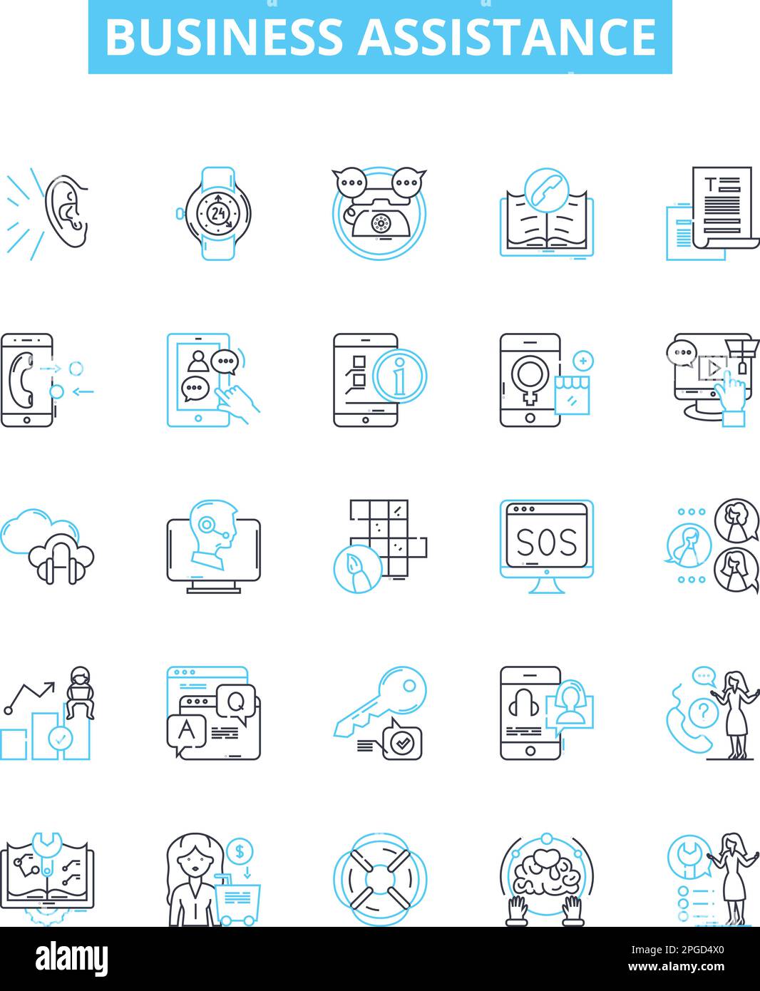 Business assistance vector line icons set. Mentoring, Consulting, Advisory, Coaching, Support ...
