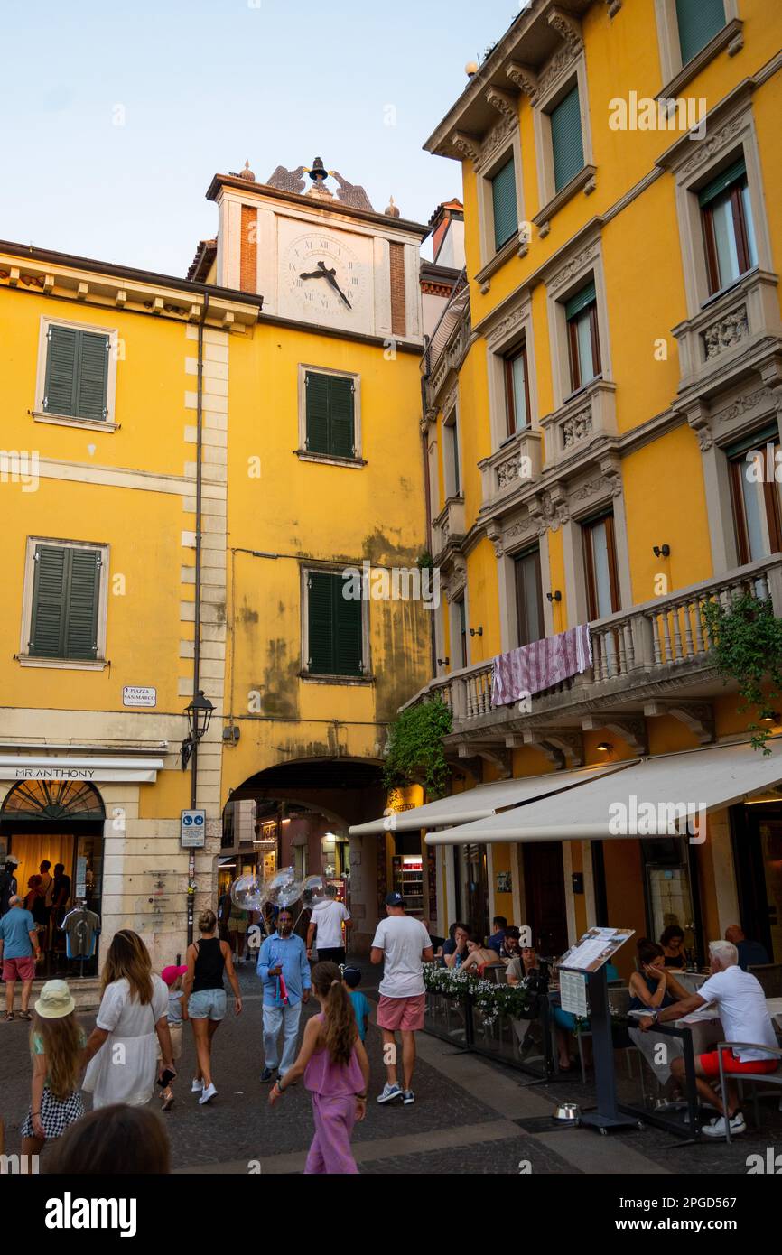 Golden hour in the pretty Lake Garda town of Peschiera del Garda, Italy ...