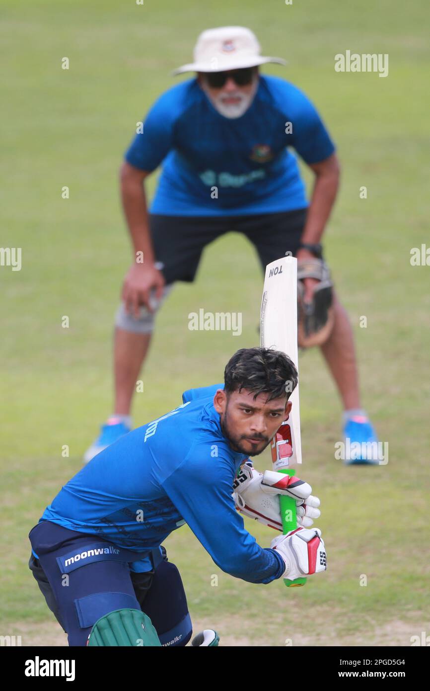 Nazmul Hasan Shanto during Bangladesh Cricket Team attends practice ...