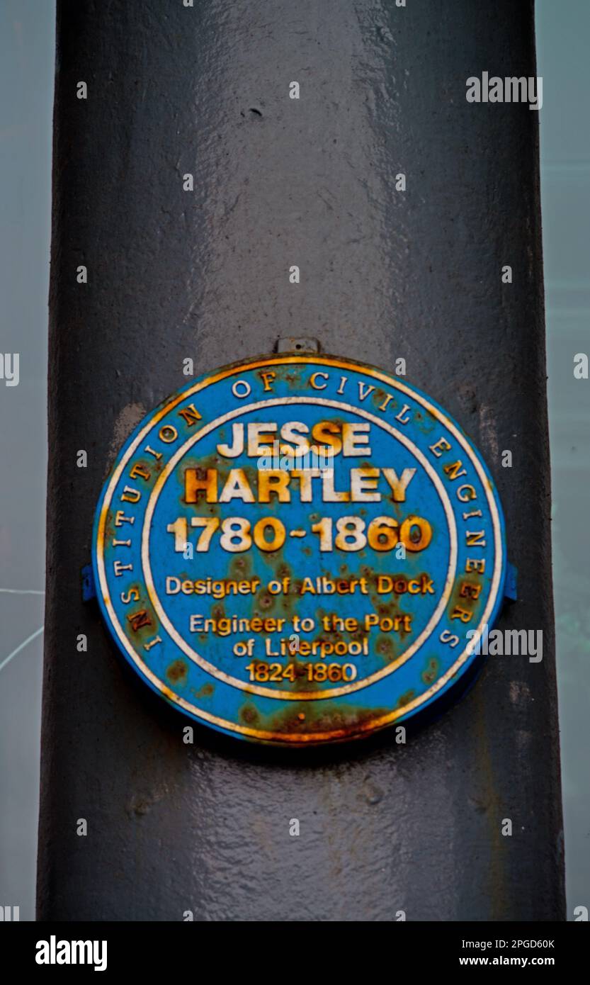 Blue Plaque depicting Jesse Hartley the Engineer for the building of ...
