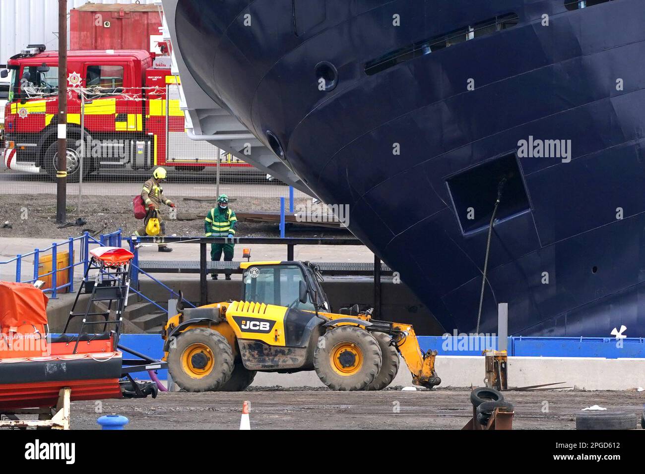 Emergency services at Imperial Dock in Leith, Edinburgh, where the ship ...