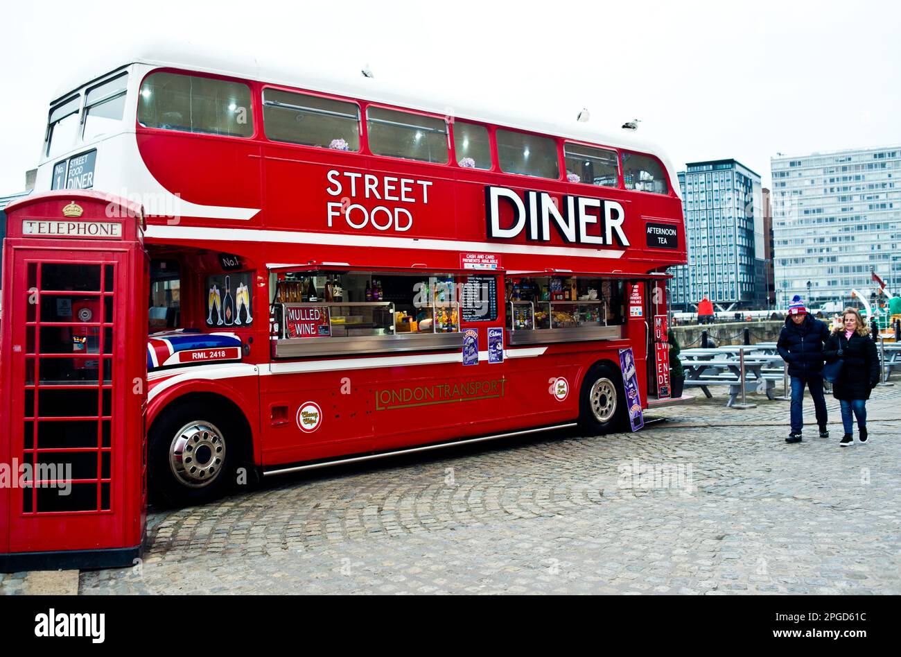 Routemaster dining Bus and Telephone Booth, Dockside, Liverpool ...