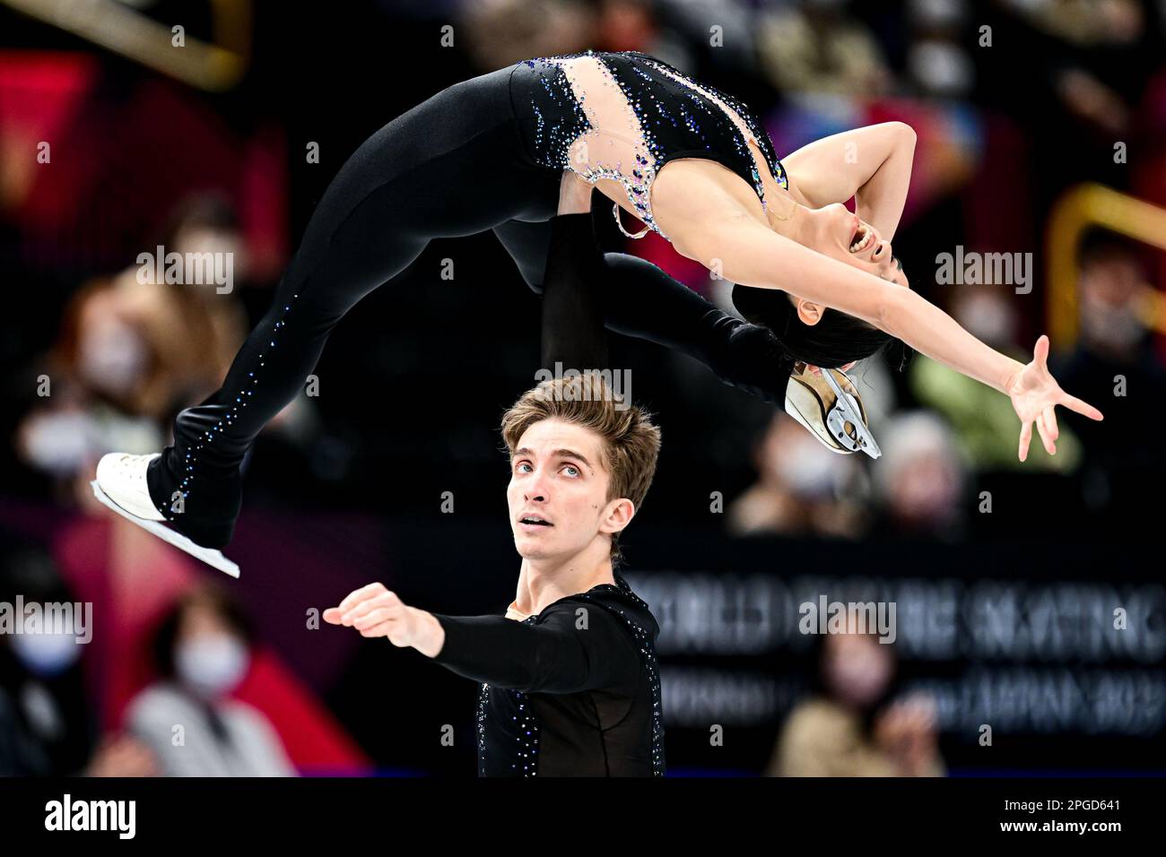 Isabella GAMEZ & Aleksandr KOROVIN (PHI), during Pairs Short Program, at the ISU World Figure ...