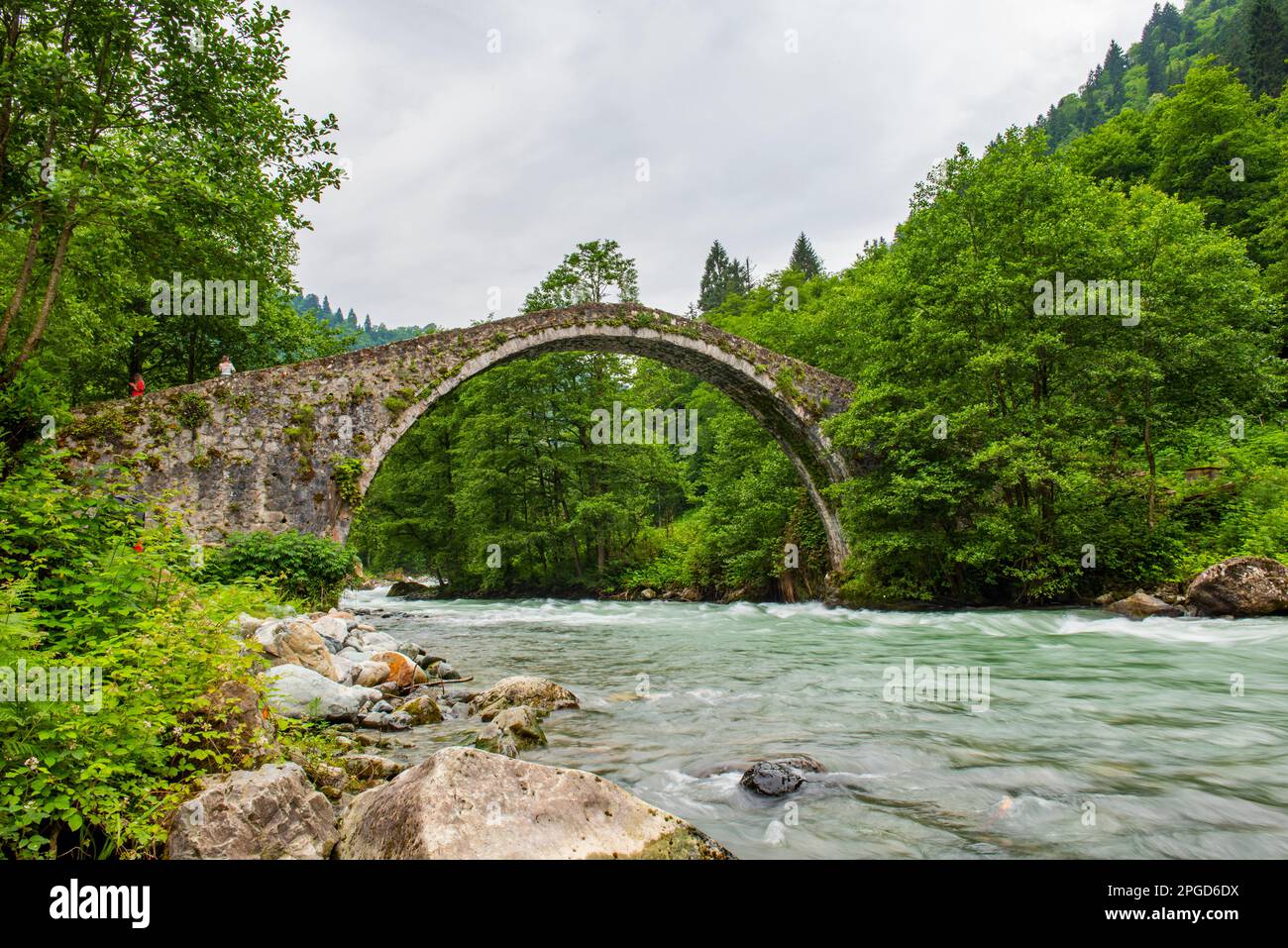 Stone bridge on Firtina Stream in Camlihemsin, Rize, Turkey. Beautiful ...