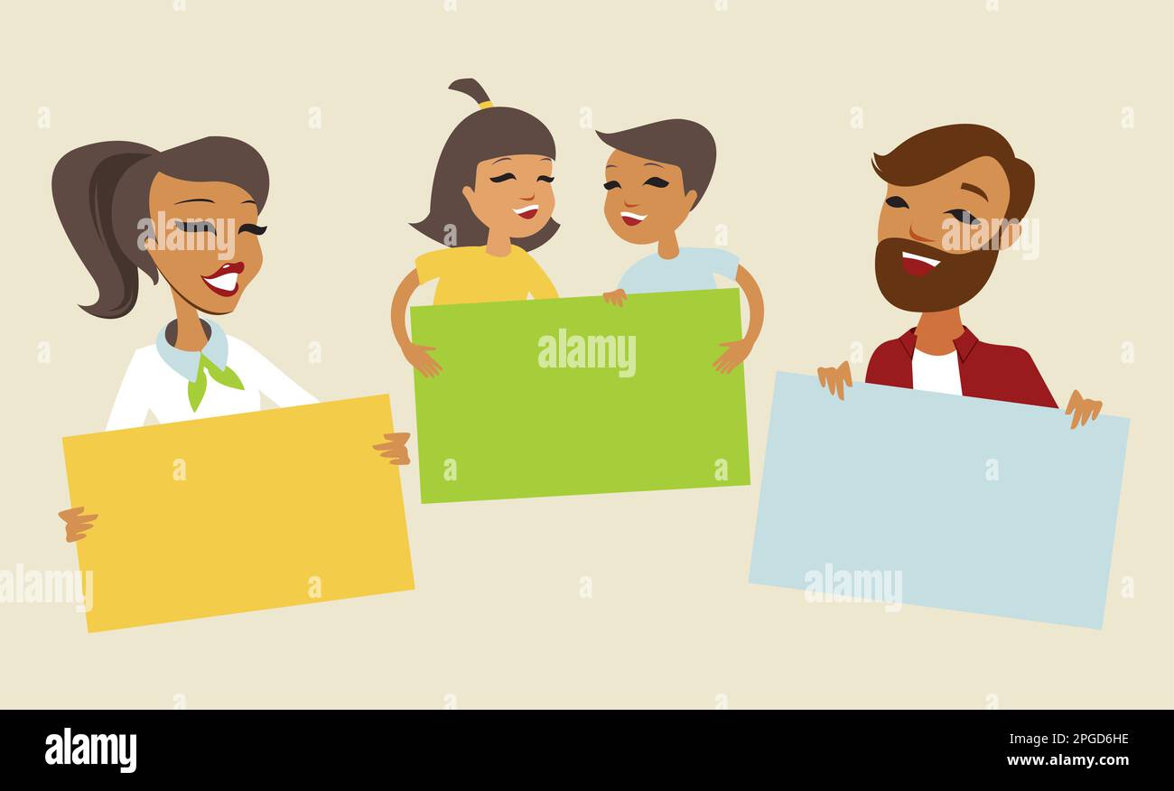 Family holding blank cards to place your text Stock Vector Image & Art ...
