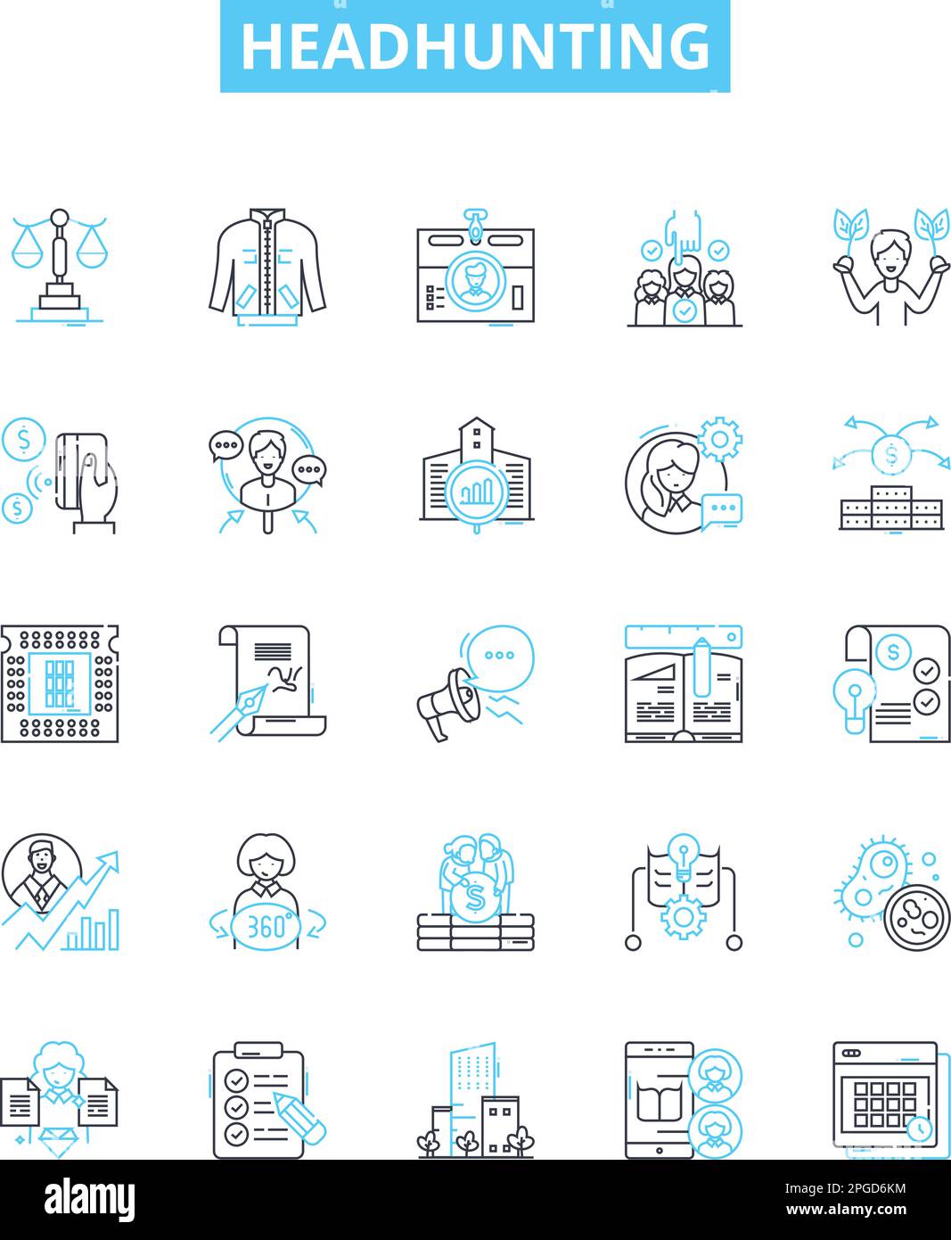 Headhunting vector line icons set. Recruiting, Hiring, Placement ...