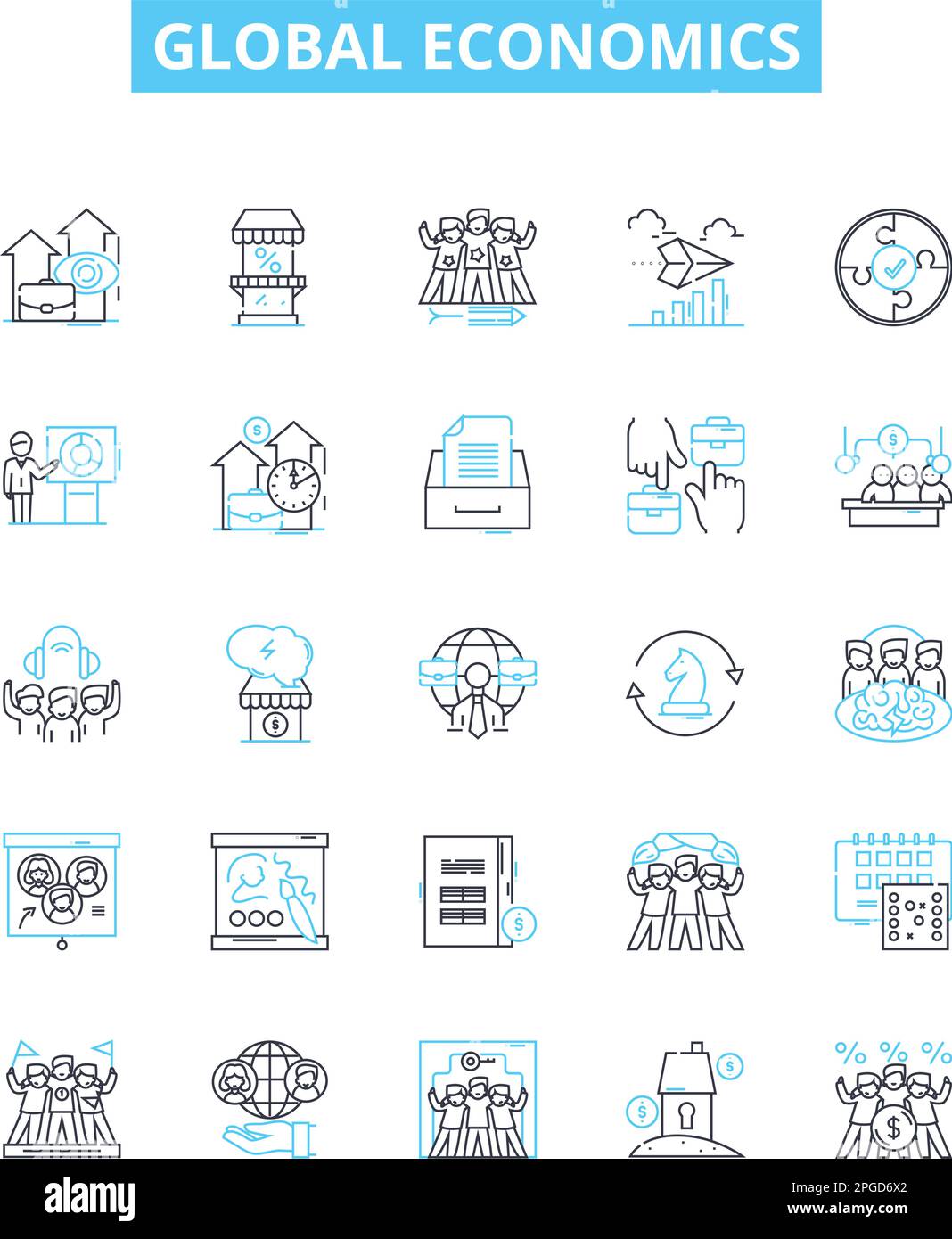 Global economics vector line icons set. Globalisation, Economics, International, Trade, Finance ...