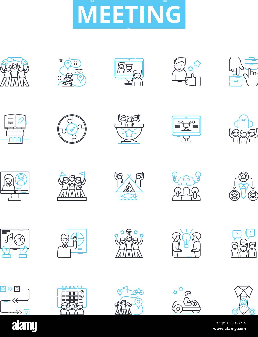 Meeting vector line icons set. Conference, Assembly, Dialogue, Forum ...