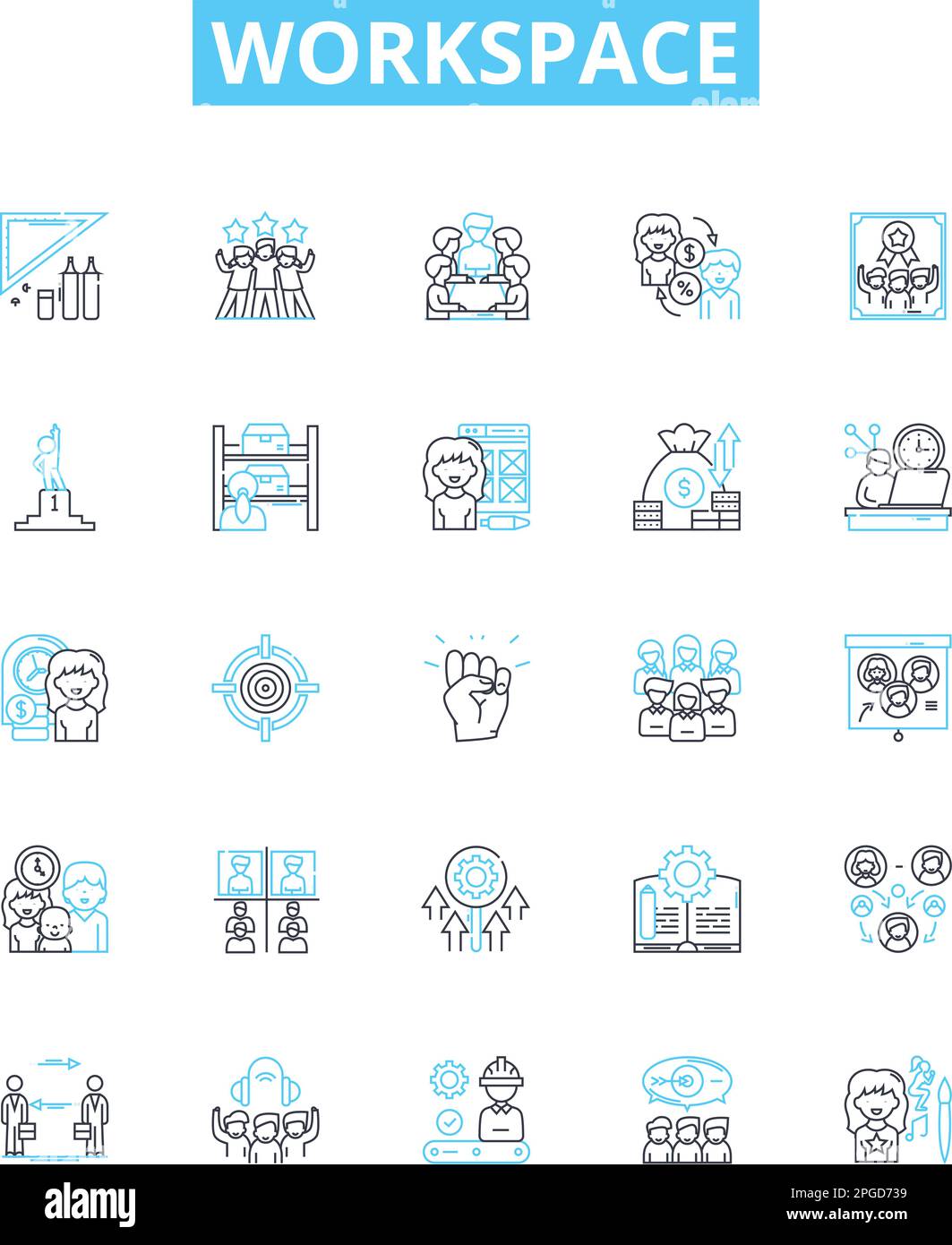 Workspace Vector Line Icons Set Office Room Desk Table Area Bench