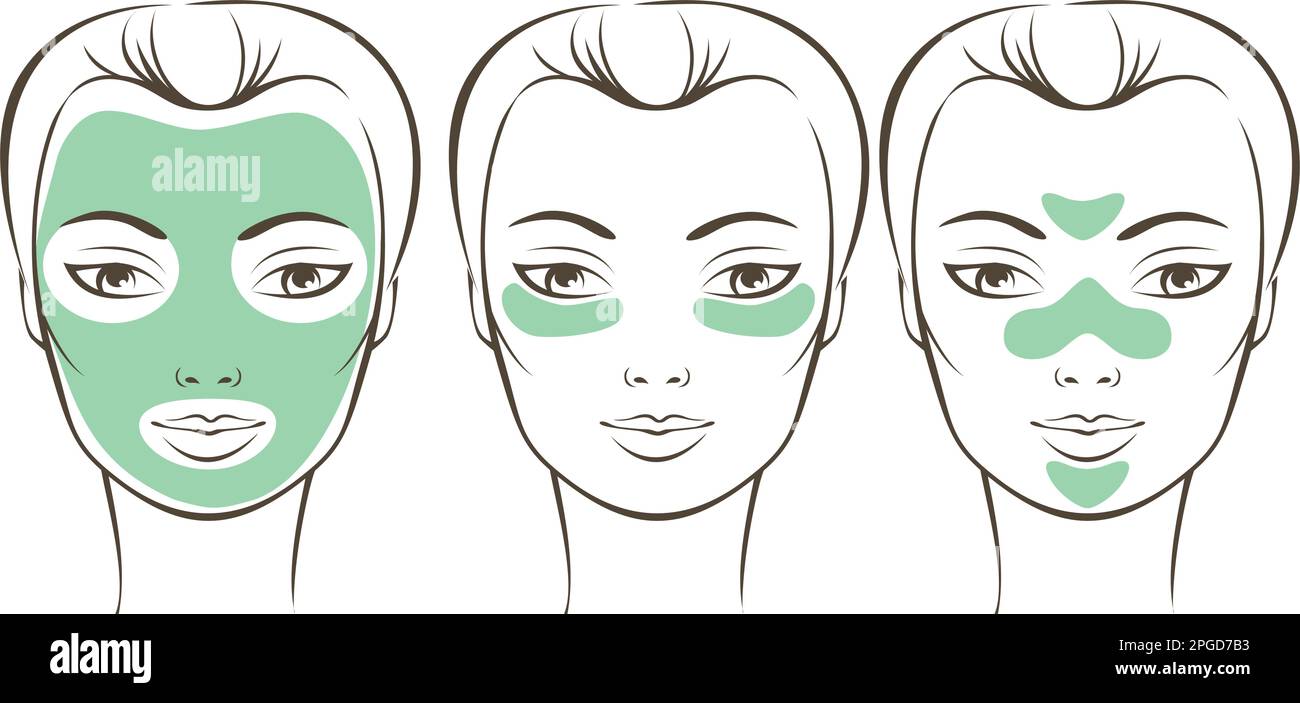 Female face with various beauty masks outline drawing Stock Vector ...