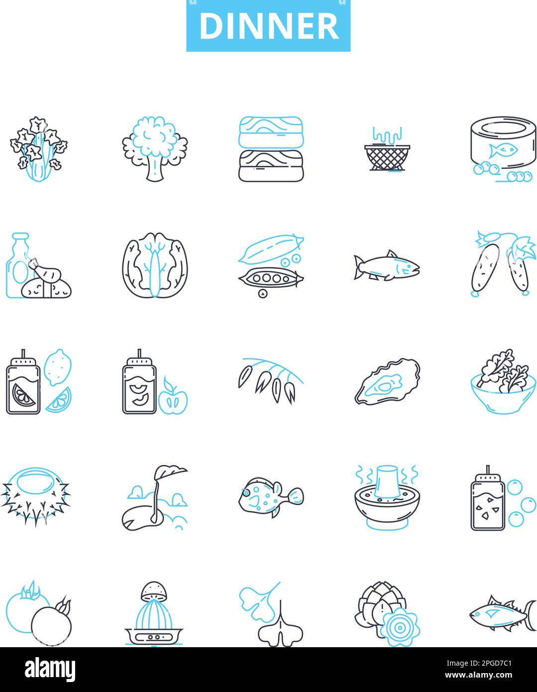 Dinner vector line icons set. Meal, Supper, Cuisine, Banquet, Dine ...