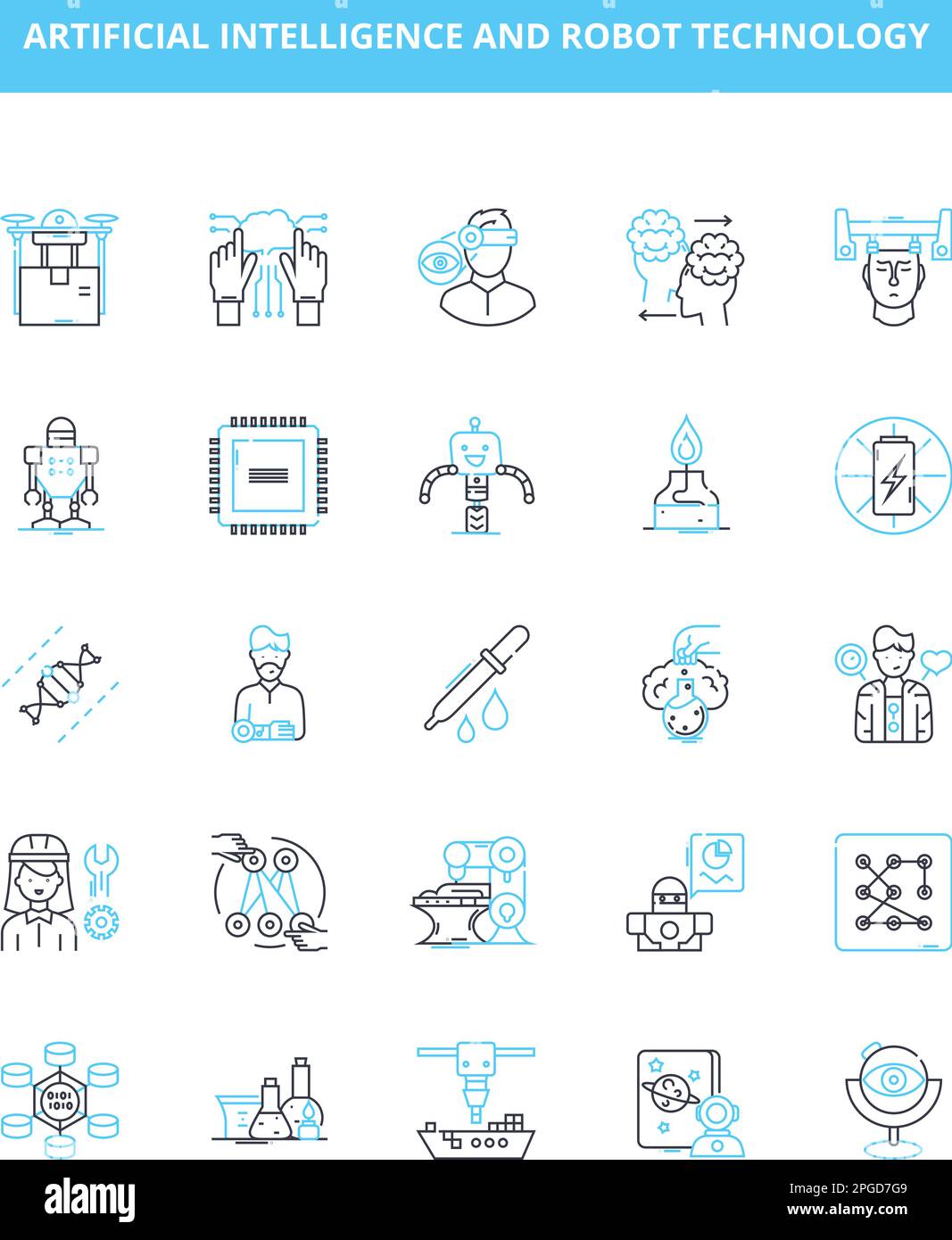 Artificial intelligence and robot technology vector line icons set. AI ... Artificial intelligence and robot technology vector line icons set. AI ...