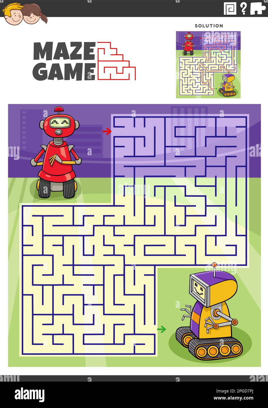 Cartoon illustration of educational maze puzzle game for children with ...