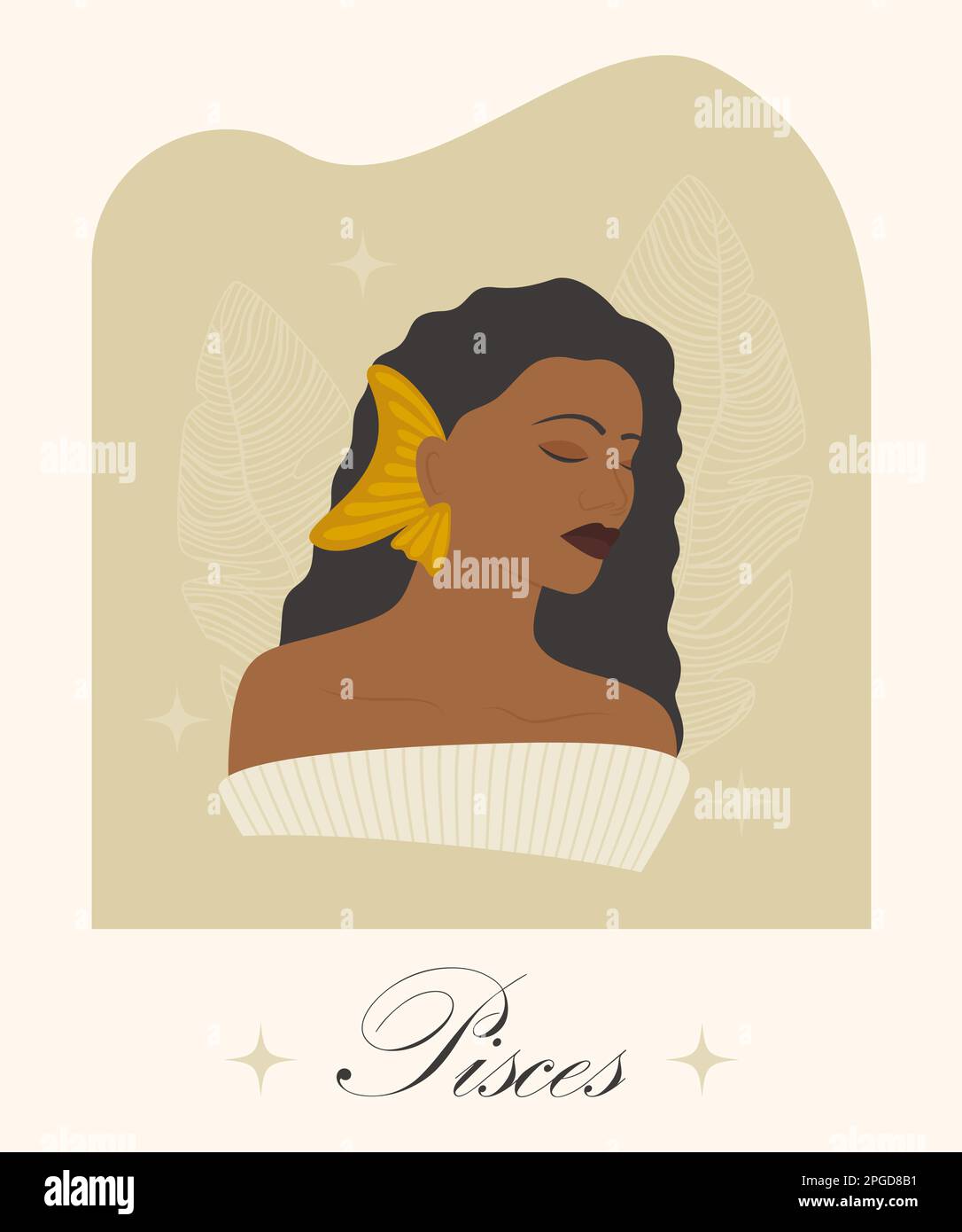 Pisces zodiac sign black woman cartoon vector illustration ...