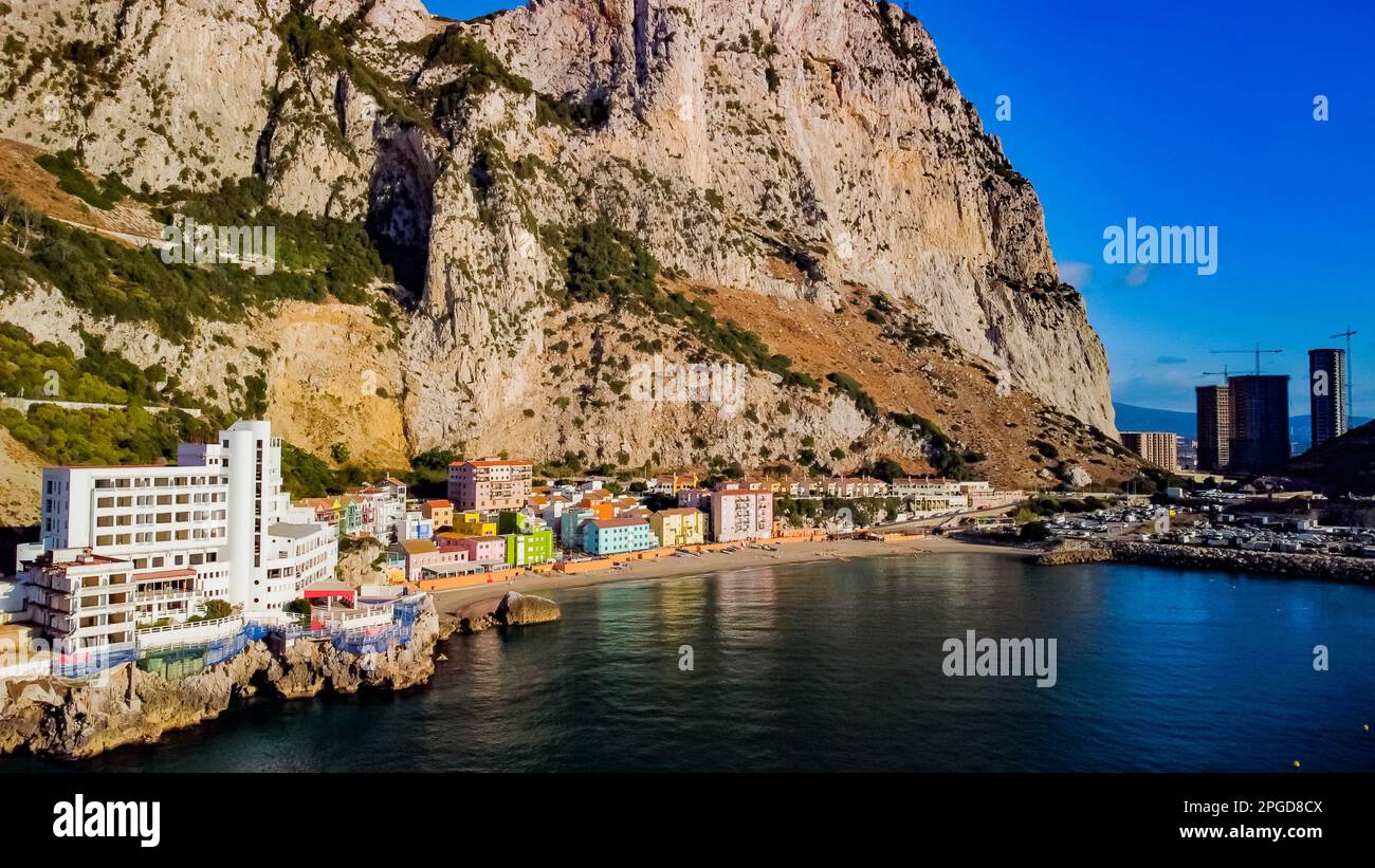 An aerial view of the Catalan Bay in Gibraltar in summer Stock Photo ...