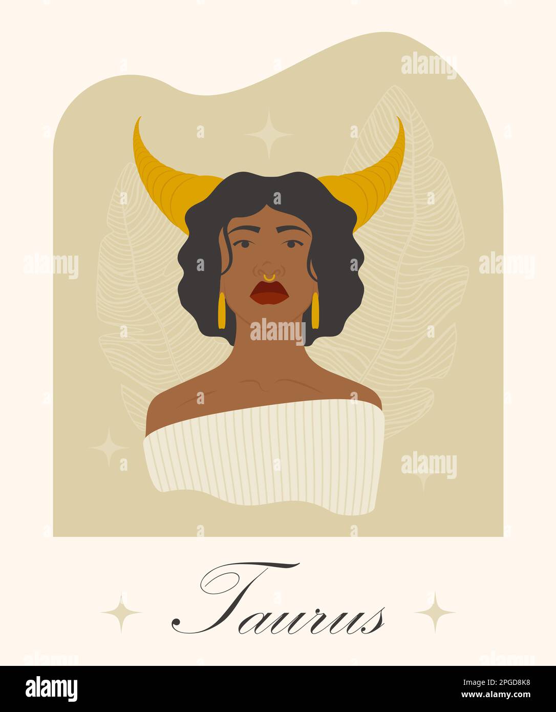 Taurus zodiac sign black woman cartoon vector illustration. Mystic afro ...