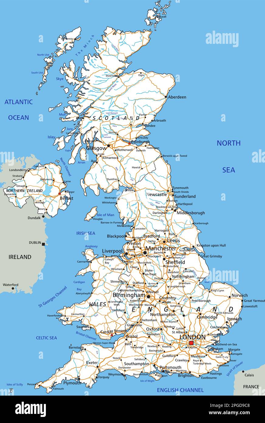 High detailed United Kingdom road map with labeling Stock Vector Image ...