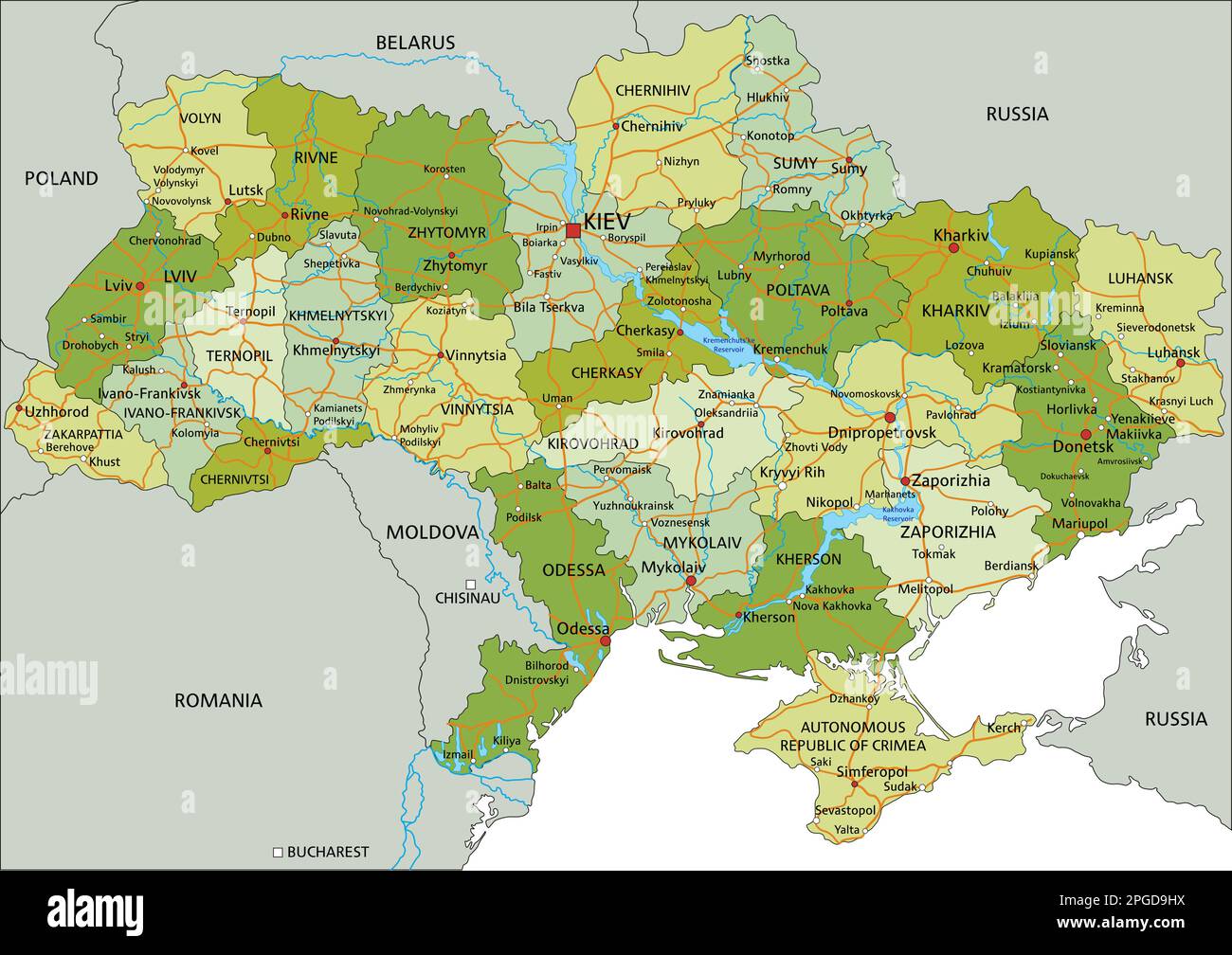 Highly detailed editable political map with separated layers. Ukraine ...
