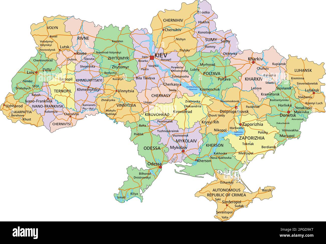 Ukraine - Highly detailed editable political map with labeling Stock ...