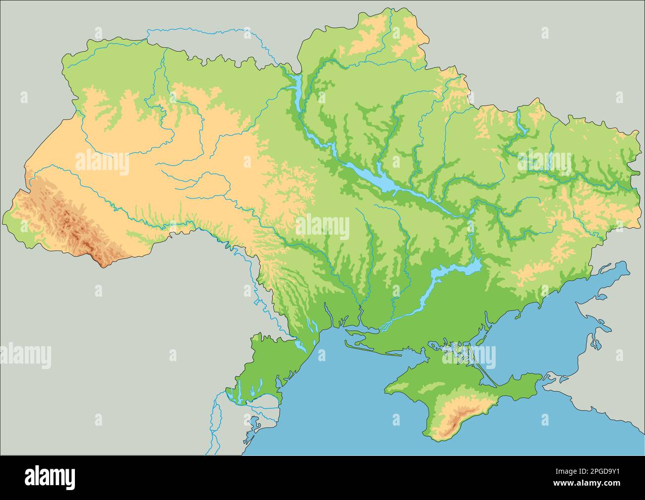 High detailed Ukraine physical map Stock Vector Image & Art - Alamy
