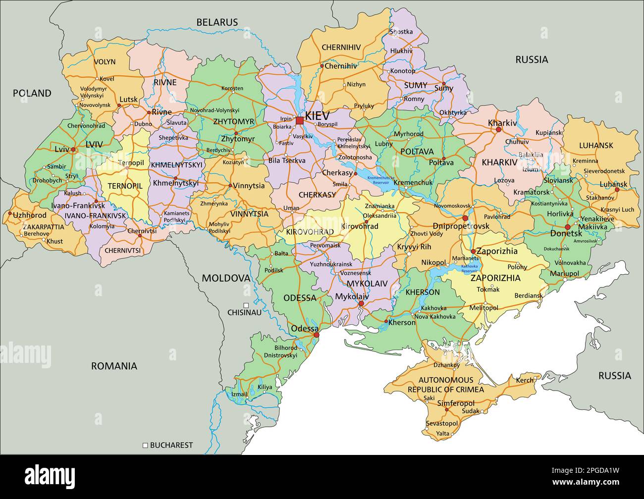 Ukraine - Highly detailed editable political map with labeling Stock ...