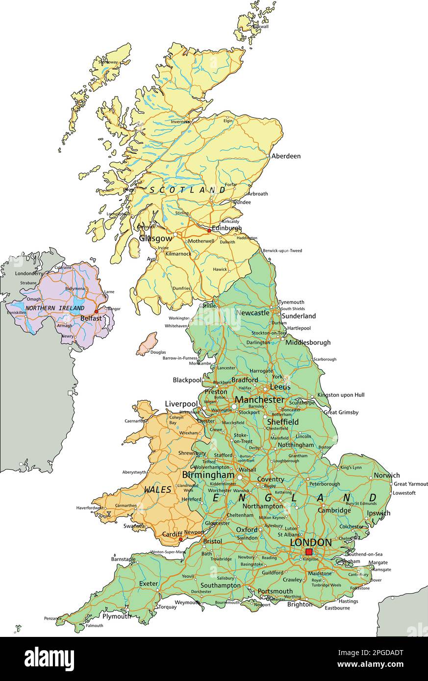 United Kingdom - Highly detailed editable political map with separated ...