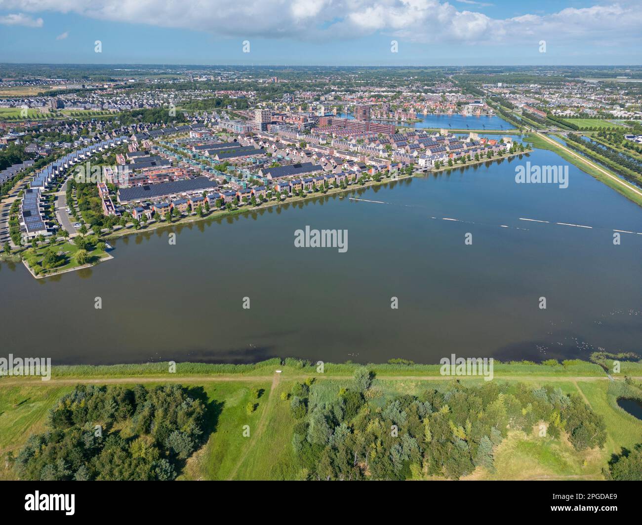 Aerial view with Stad van de Zon (City of the Sun) district ...
