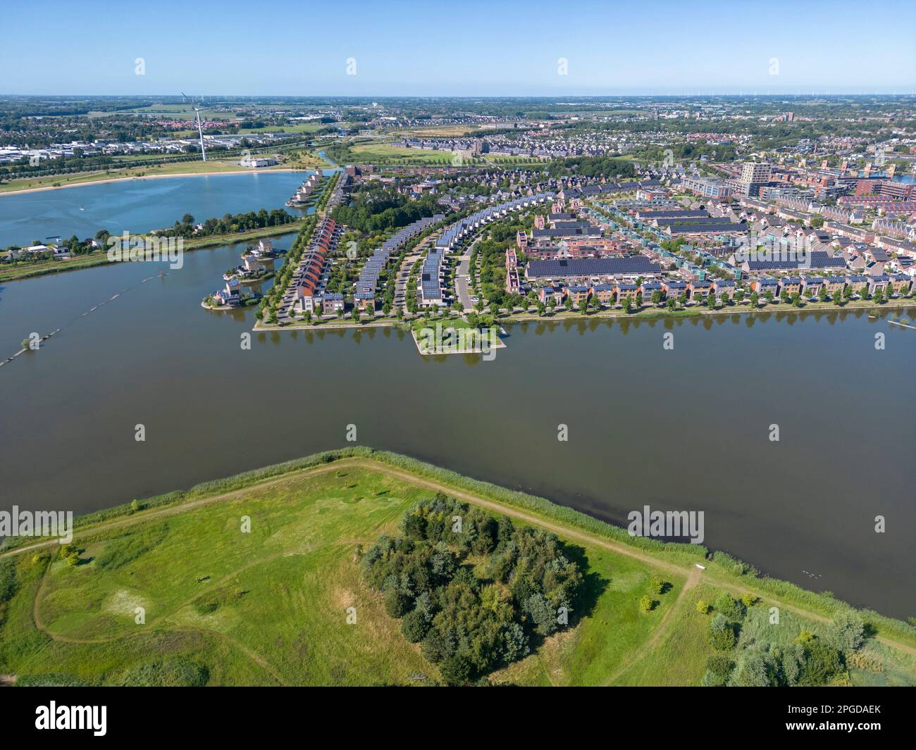 Aerial view with Stad van de Zon (City of the Sun) district ...