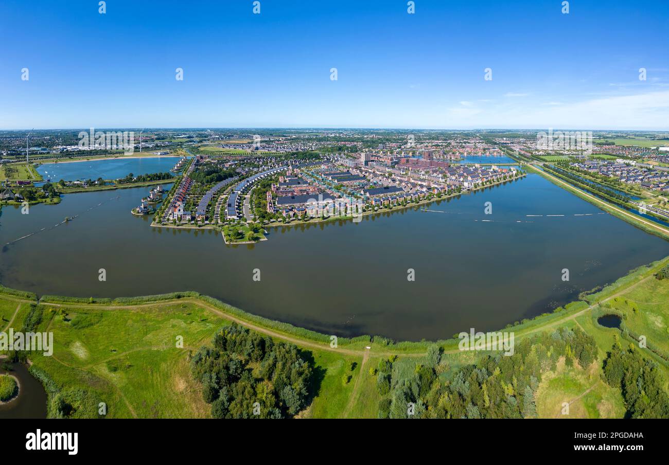 Aerial view, panorama picture with park Van Luna and district Stad van ...