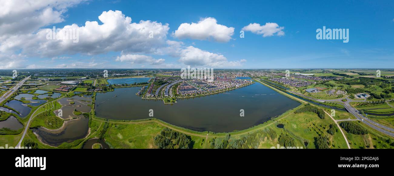 Aerial view, panorama picture with park Van Luna and district Stad van ...