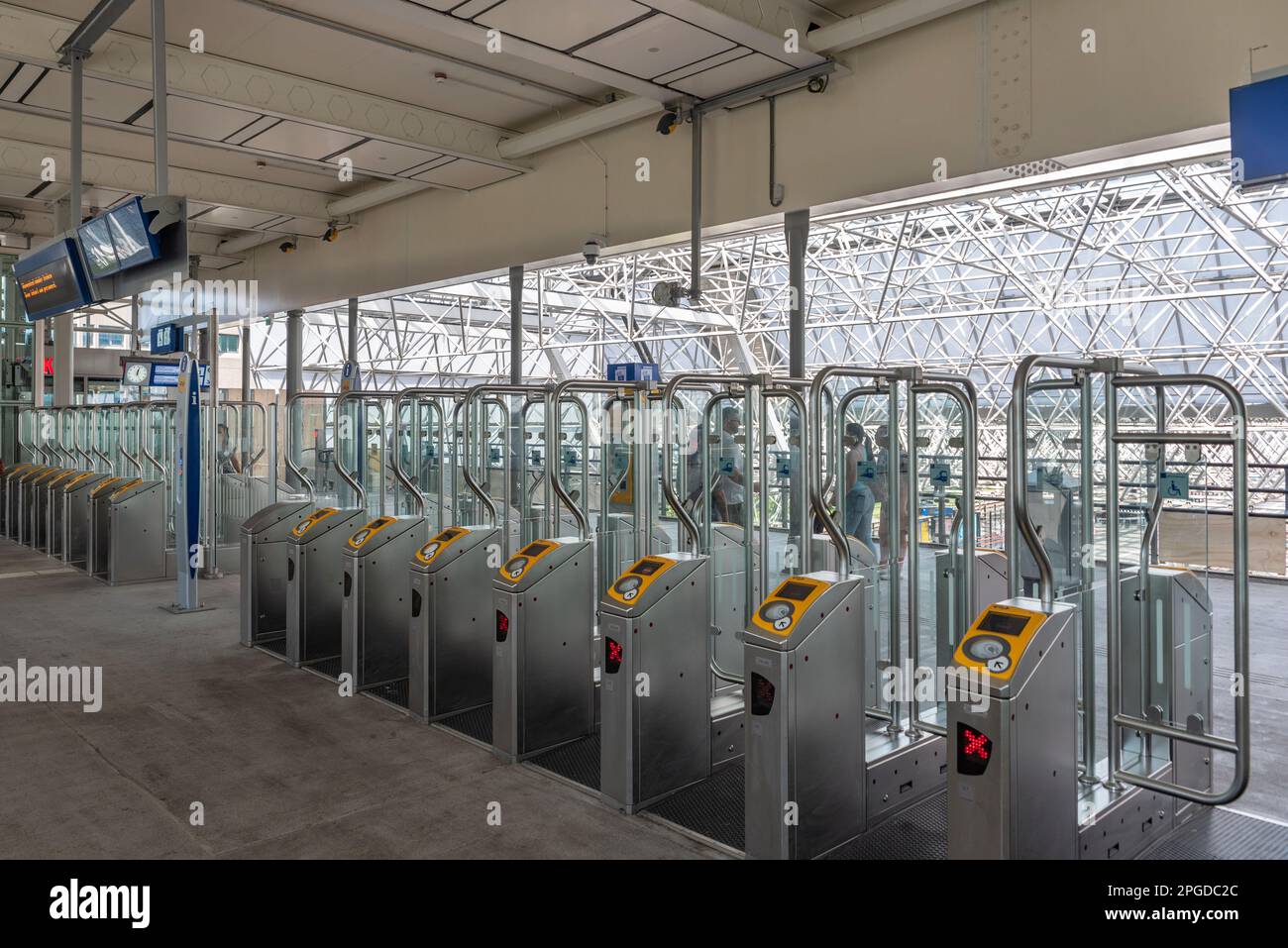 Automated ticket barrier in the train station, Zaandam, North Holland ...