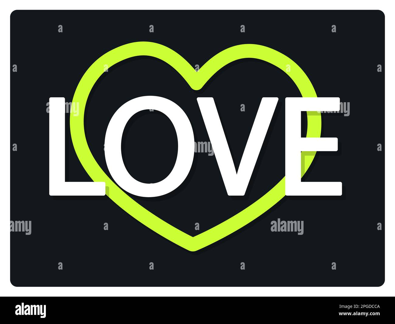 Postcard Love. Bright green heart. Neon heart. Vector illustration ...